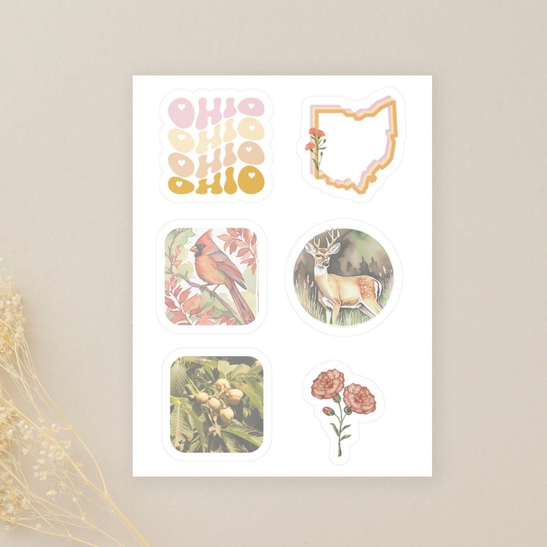 Ohio Sticker Sheet | Ohio State Symbols | 6 Kiss-cut Vinyl Sticker ...