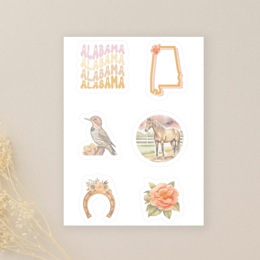 Alabama Sticker Sheet | Alabama State Symbols | 6 Kiss-cut Vinyl ...