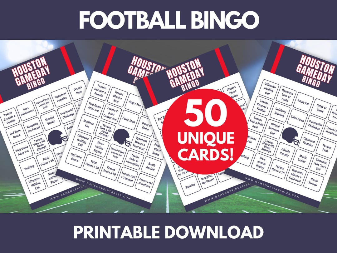 Houston Football Bingo Game: 50 Printable Cards (digital Download) - Etsy
