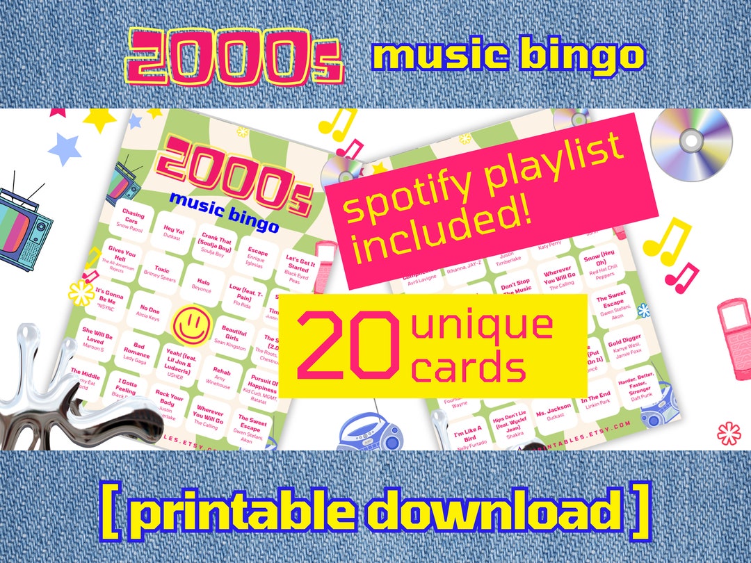 2000s Music Bingo | 2000s Singo Bingo | 20 Bingo Cards | Y2K Music ...