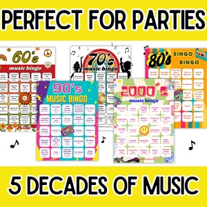 Music Bingo - 5 Pack | 60s, 70s, 80s, 90s, 2000s Music Bingo | 5 ...