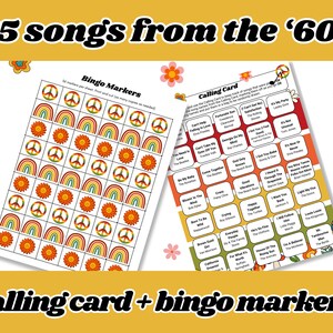 60s Music Bingo | 1960s Singo Bingo | 20 Bingo Cards | Music Bingo With ...