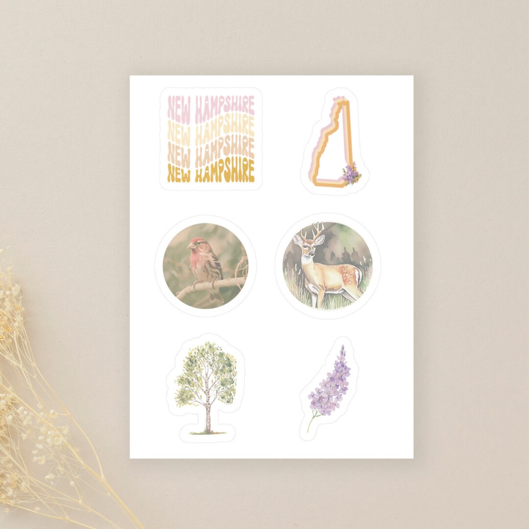 New Hampshire Sticker Sheet | New Hampshire State Symbols | 6 Kiss-cut ...