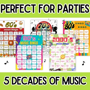 Music Bingo - 5 Pack | 60s, 70s, 80s, 90s, 2000s Music Bingo | 5 ...