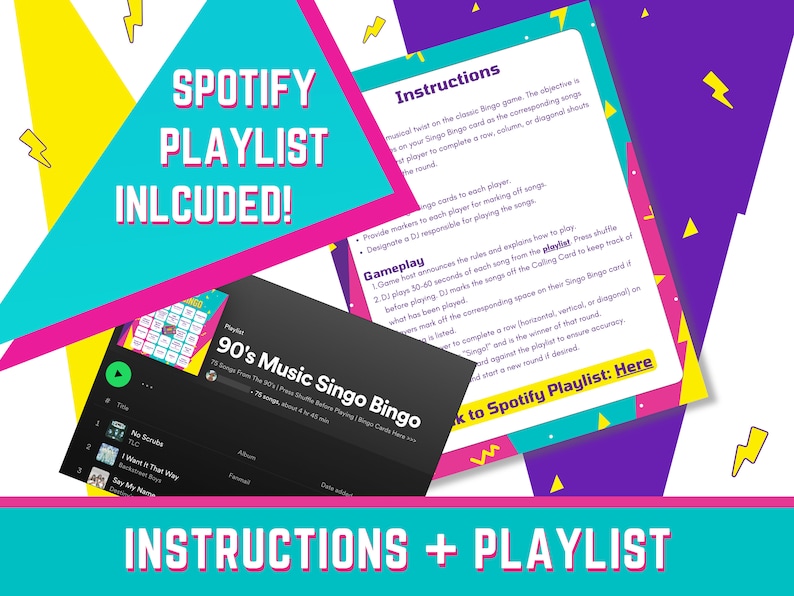 90s Music Bingo With Playlist, 40 Bingo Cards, Singo, 90s Bingo, 1990s ...