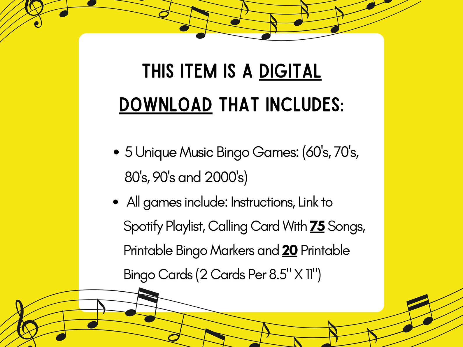 Music Bingo 5 Pack 60s, 70s, 80s, 90s, 2000s Music Bingo 5 Decades of ...