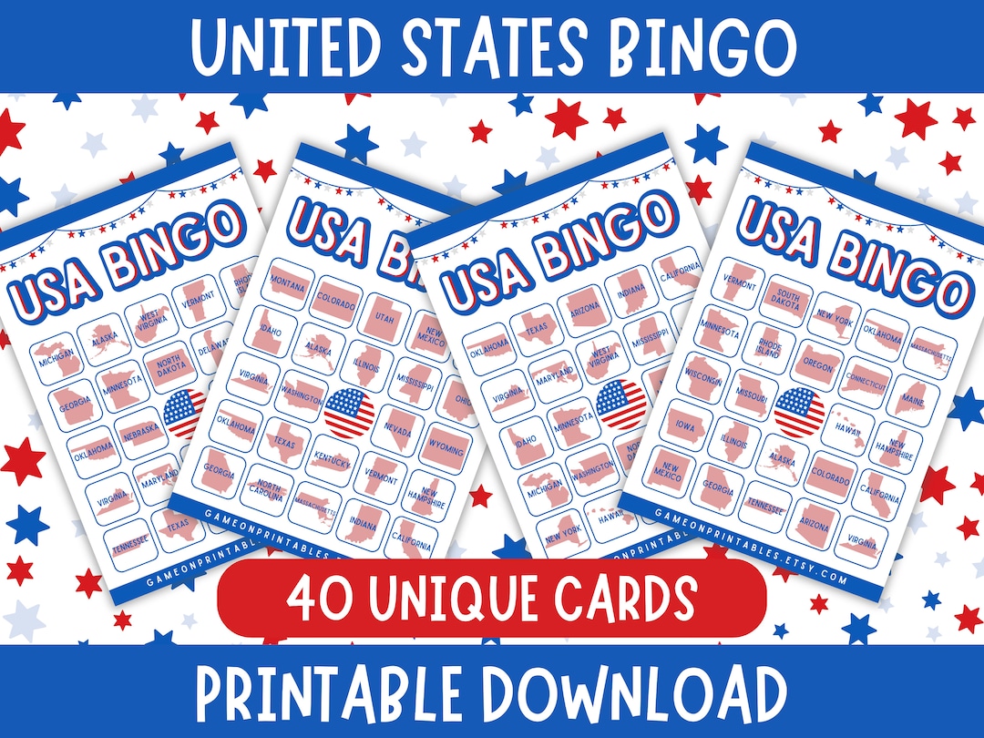 United States Bingo | 50 US State Capital Flash Cards | 40 Educational ...
