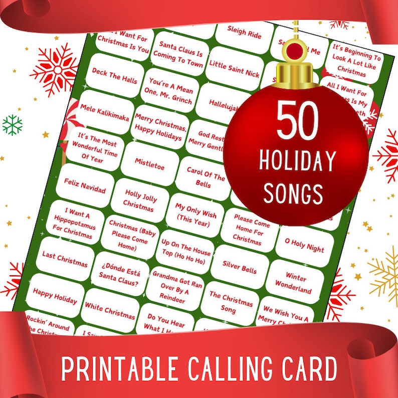 Christmas Singo Bingo Christmas Music Bingo 50 Christmas Songs, 60 ...