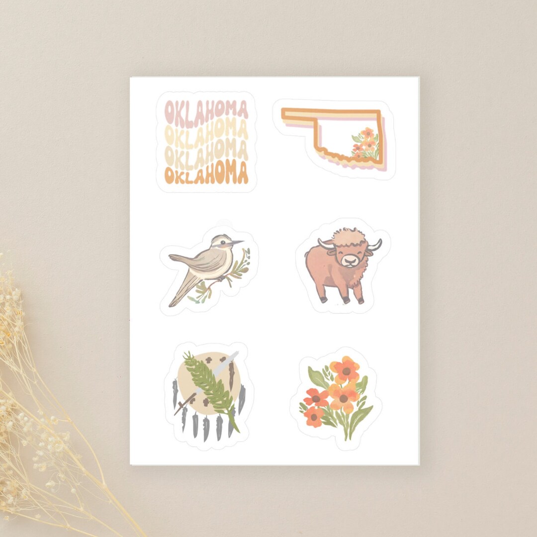 Oklahoma Sticker Sheet | Oklahoma State Symbols | 6 Kiss-cut Vinyl ...