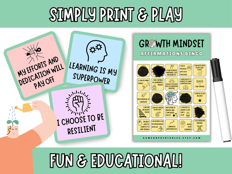 Growth Mindset Affirmations Bingo | 48 Affirmation Cards | 16 ...