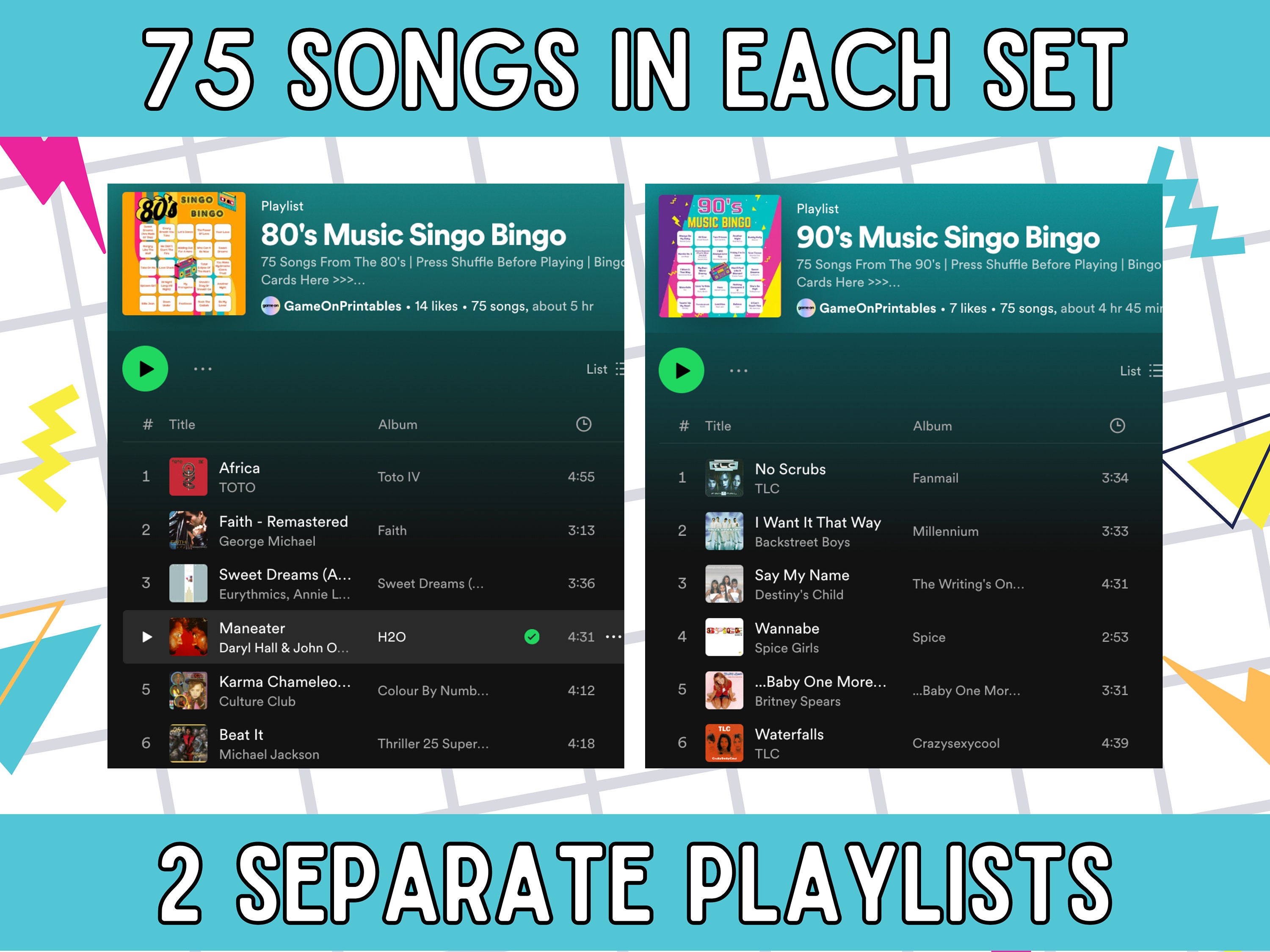 Music Bingo - 2 Pack | 80s, 90s Music Bingo | 2 Decades of Music ...