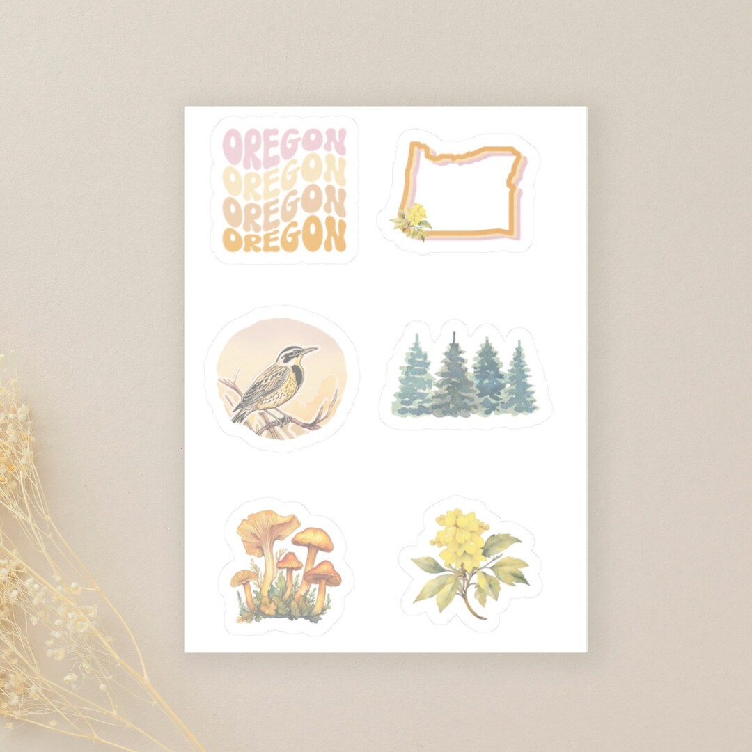 Oregon Sticker Sheet | Oregon State Symbols | 6 Kiss-cut Vinyl Sticker ...