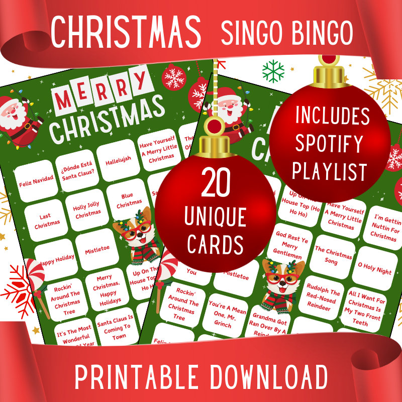 Christmas Singo Bingo Christmas Music Bingo 50 Christmas Songs, 20 ...