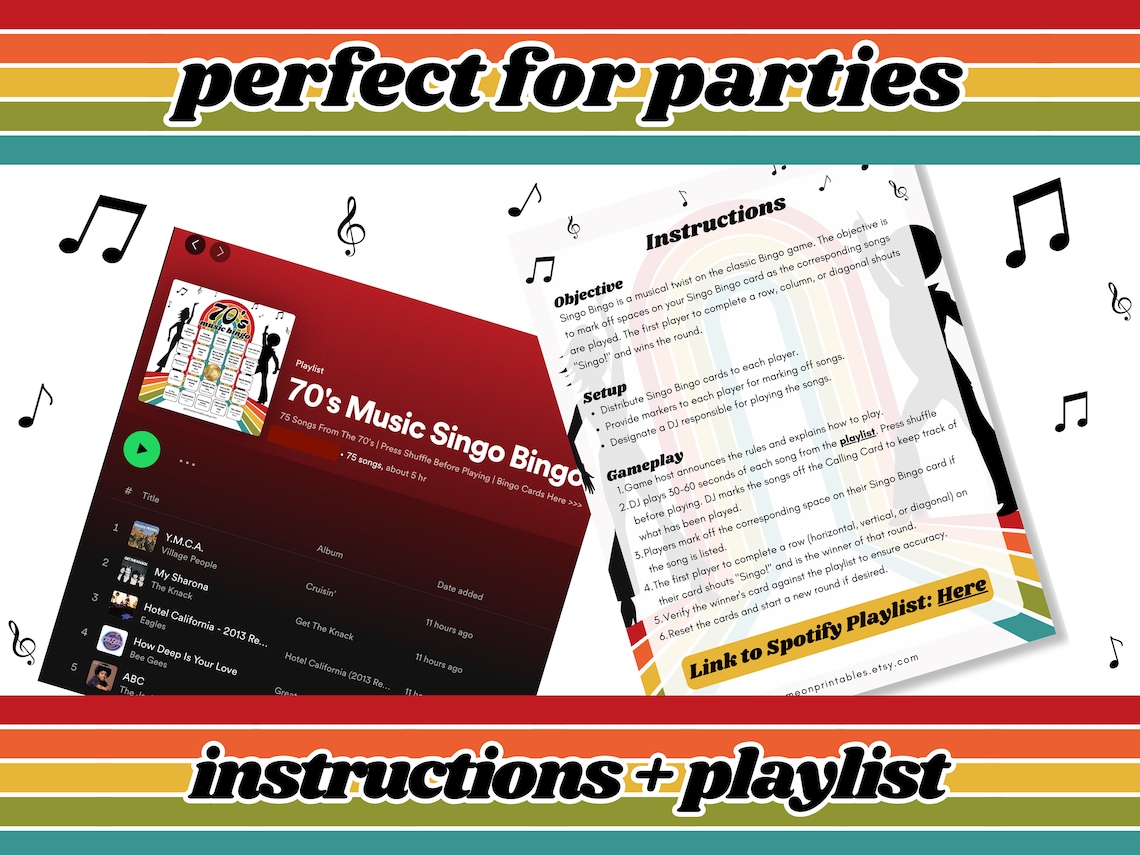70s Music Bingo | 40 Printable Cards, Party Game (digital Download) - Etsy