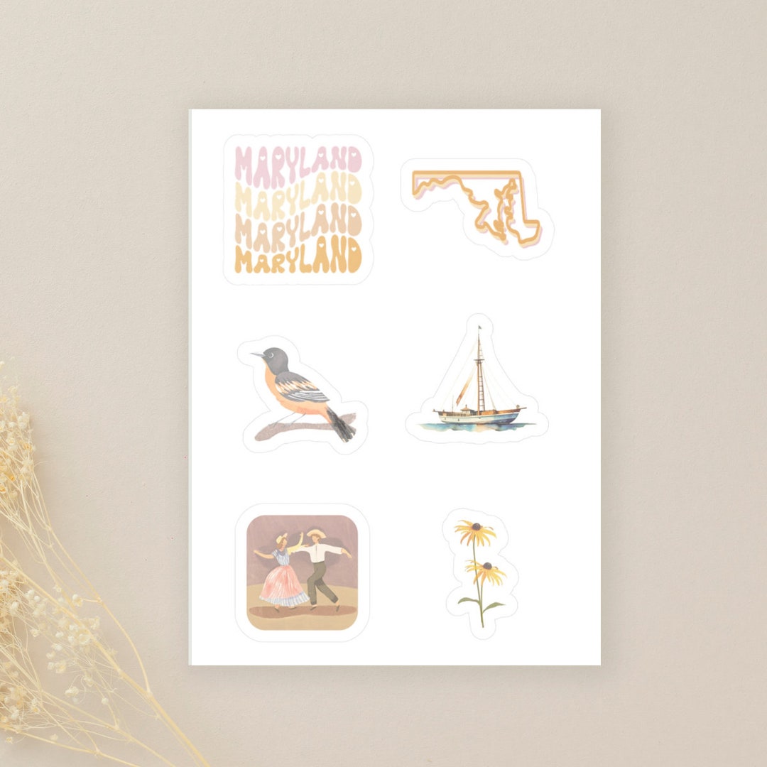 Maryland Sticker Sheet | Maryland State Symbols | 6 Kiss-cut Vinyl ...