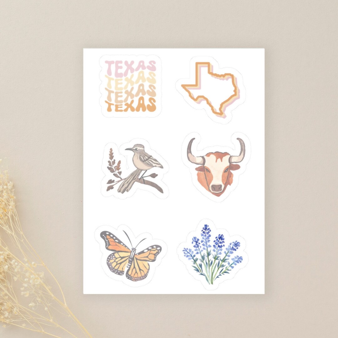 Texas Sticker Sheet | Texas State Symbols | 6 Kiss-cut Vinyl Sticker ...