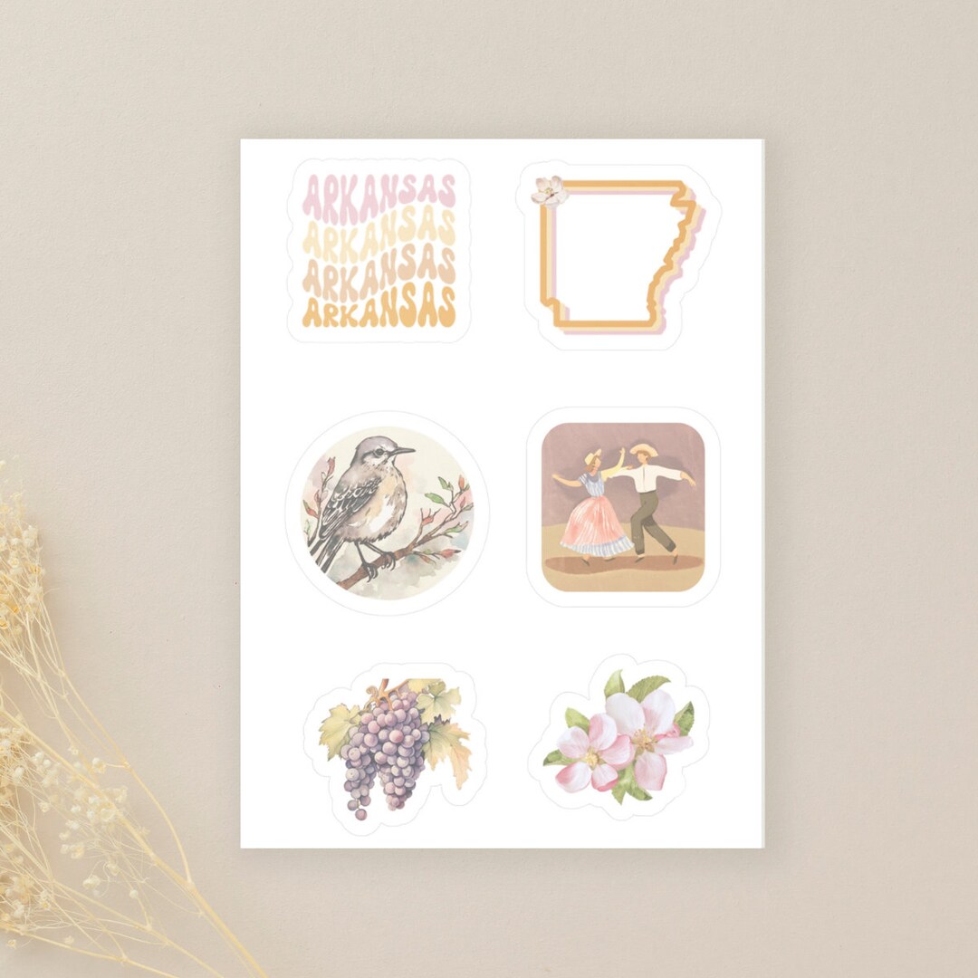 Arkansas Sticker Sheet | Arkansas State Symbols | 6 Kiss-cut Vinyl ...