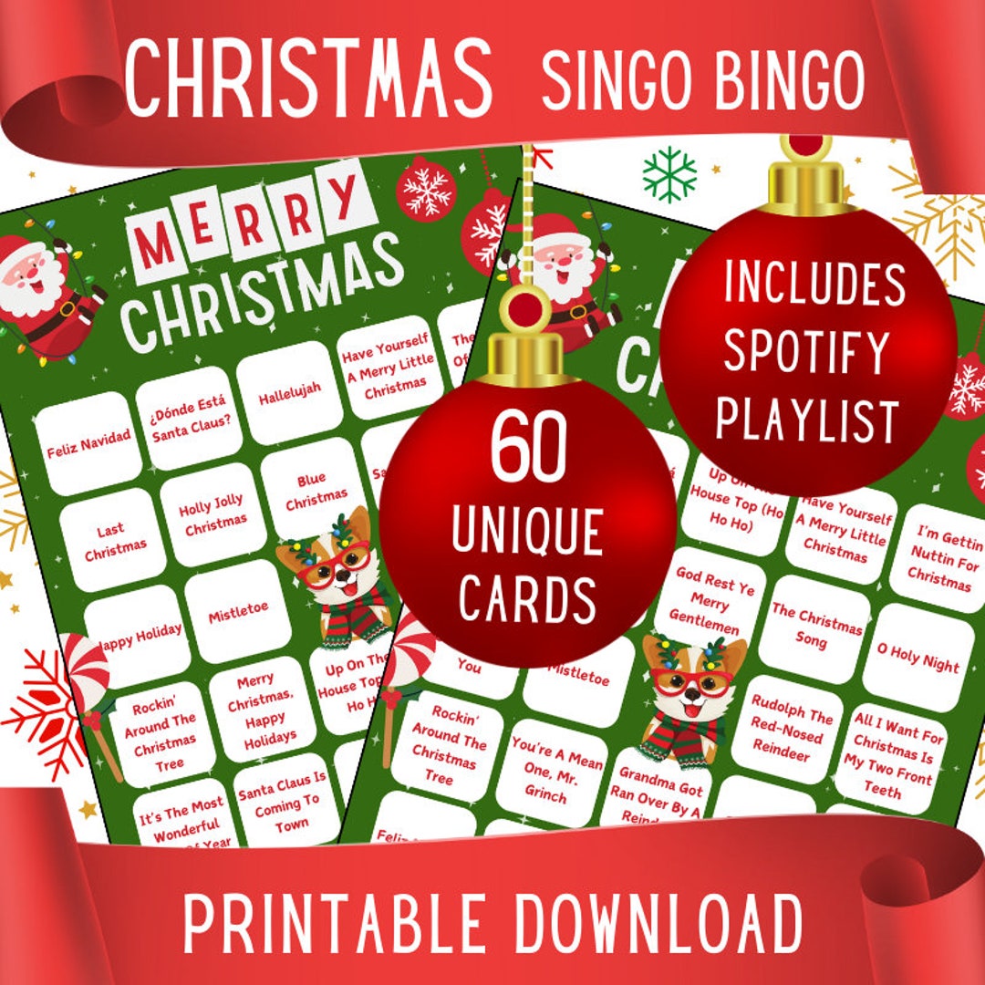 Christmas Singo Bingo Christmas Music Bingo 50 Christmas Songs, 60 ...