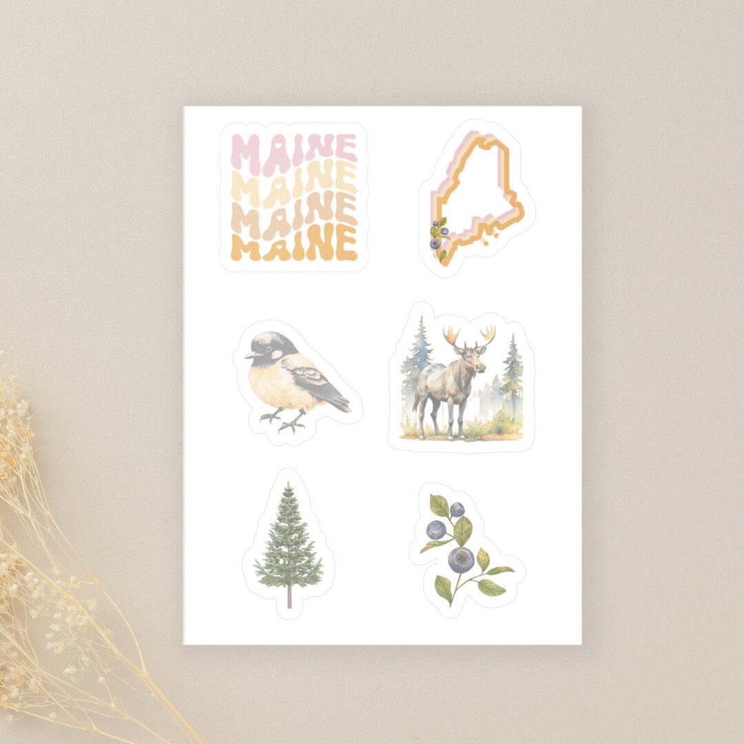 Maine Sticker Sheet | Maine State Symbols | 6 Kiss-cut Vinyl Sticker ...