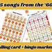60s Music Bingo | 1960s Singo Bingo | 40 Bingo Cards | Music Bingo With ...