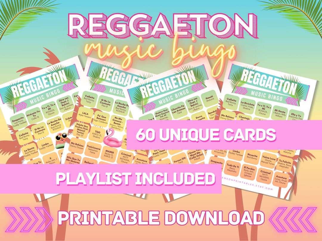 Reggaeton Music Bingo | Reggaeton Bingo | 60 Bingo Cards | Music Bingo ...