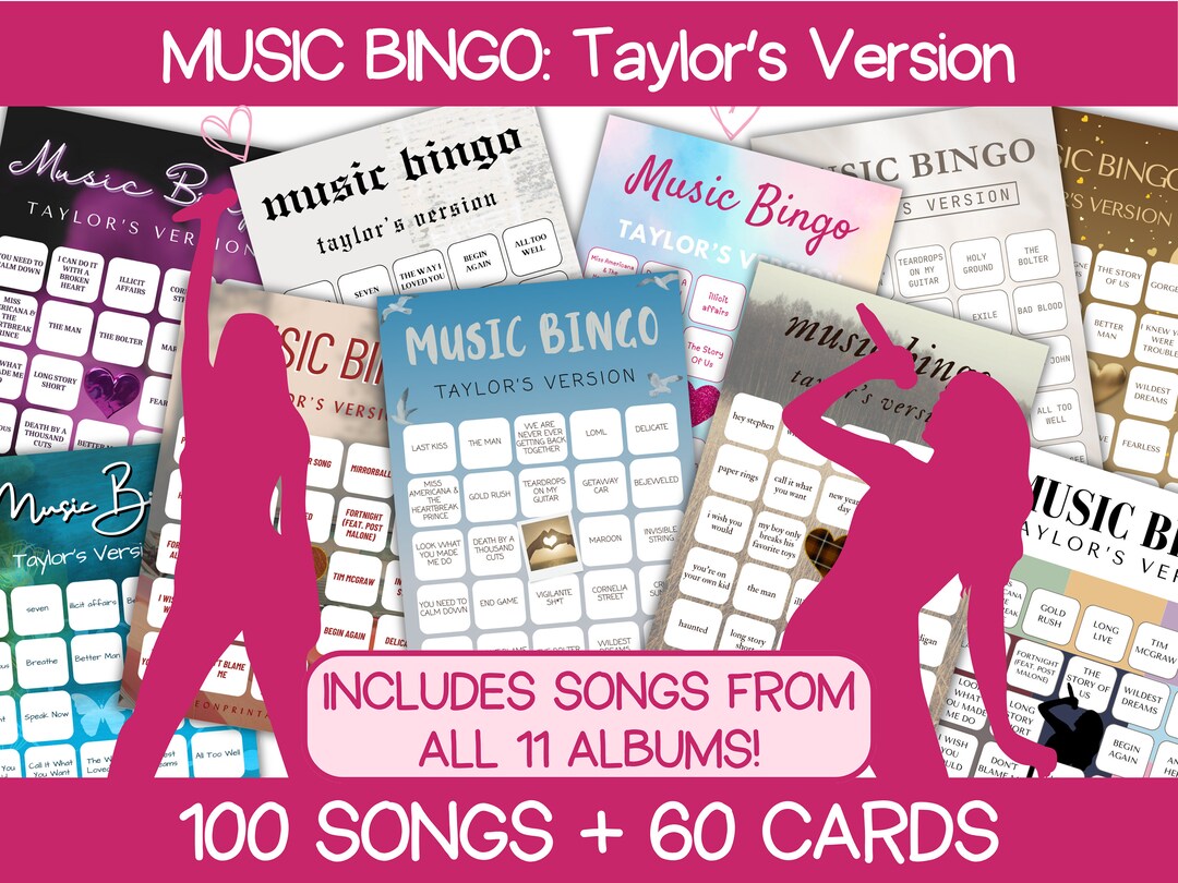 Music Bingo Tay's Version | T Swift Music Bingo With Playlist | 60 ...