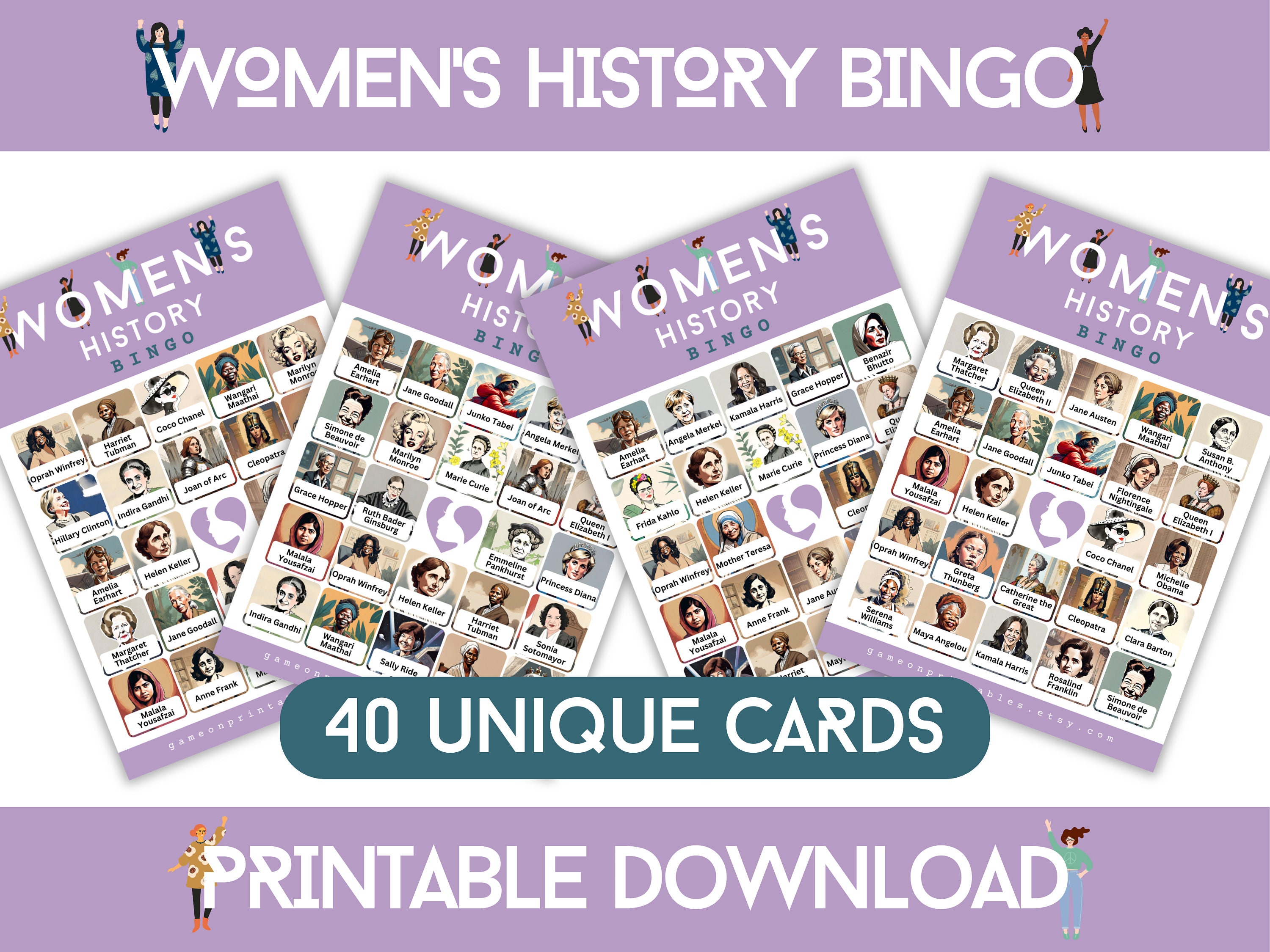 Women's History Month Bingo Game | International Women's Day Bingo 40 ...