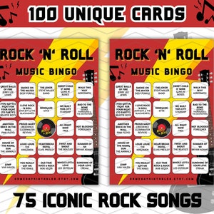 Rock Music Bingo | Rock and Roll Music Bingo With Playlist | 100 Bingo ...