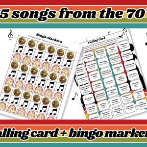 70s Music Bingo 70s Singo Bingo 20 Bingo Cards 1970s Music Party Games ...