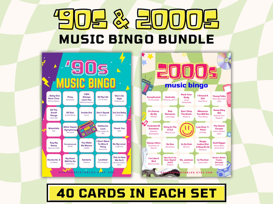 Music Bingo - 2 Pack | 90s, 2000s Music Bingo | Music Bingo With ...
