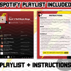 Rock Music Bingo | Rock and Roll Music Bingo With Playlist | 60 Bingo ...
