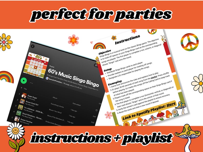 60s Music Bingo | 1960s Singo Bingo | 40 Bingo Cards | Music Bingo With ...