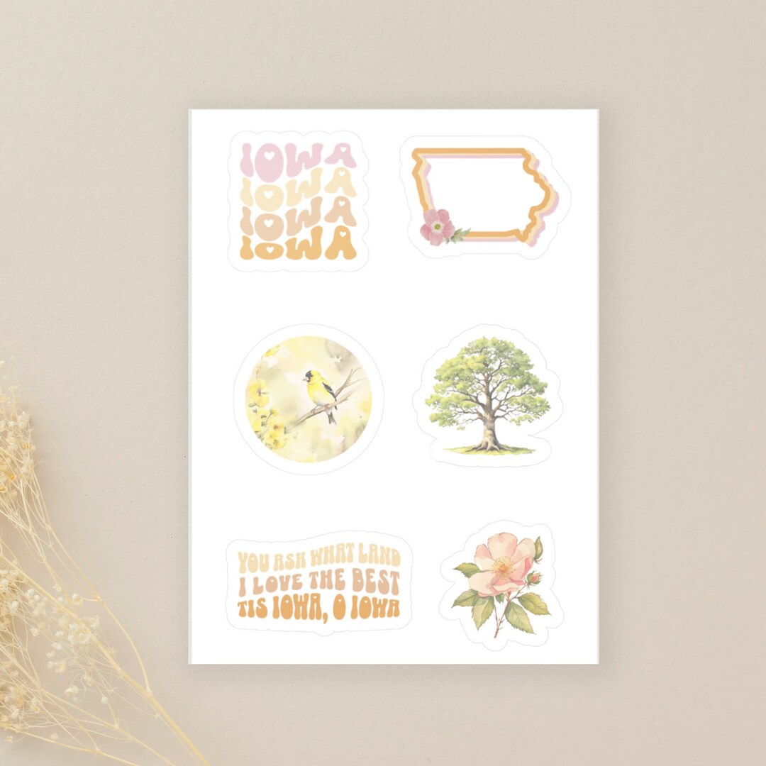 Iowa Sticker Sheet | Iowa State Symbols | 6 Kiss-cut Vinyl Sticker ...