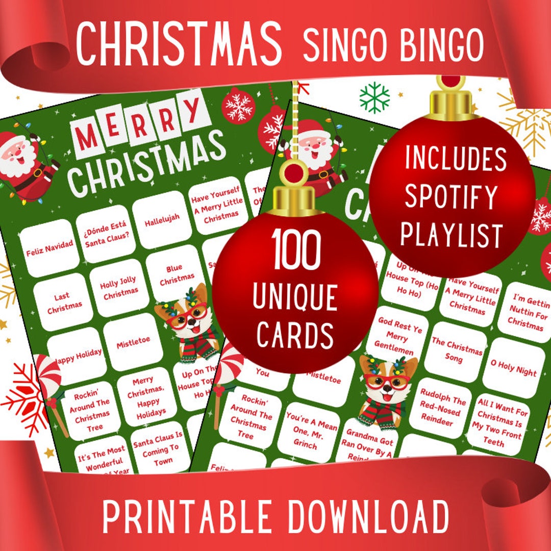 Christmas Singo Bingo | Christmas Music Bingo | 50 Christmas Songs, 100 ...