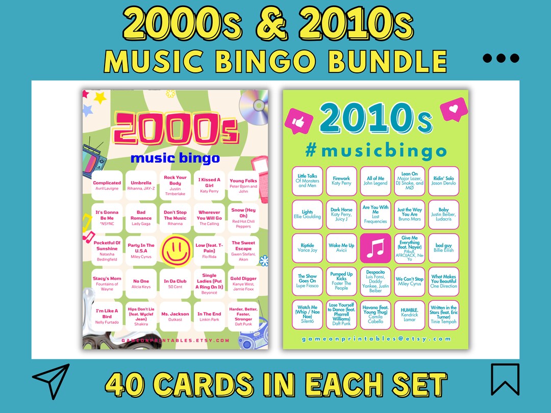 Music Bingo - 2 Pack | 2000s, 2010s Music Bingo | 2 Decades of Music ...