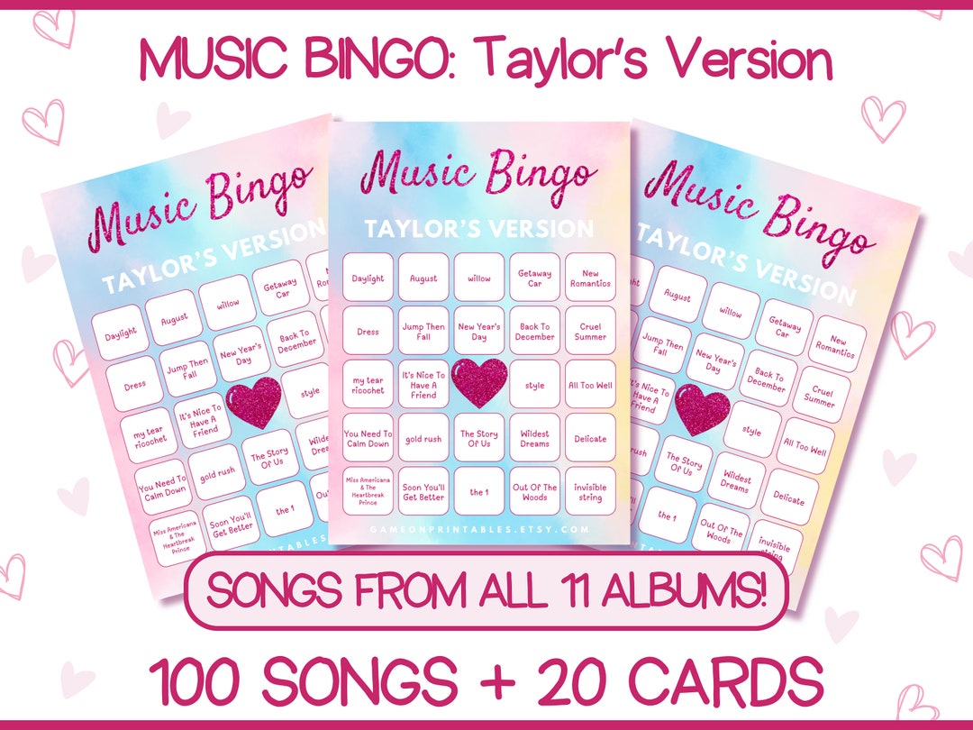 Music Bingo Taylor's Version T Swift Bingo Swiftie Party Game Music ...
