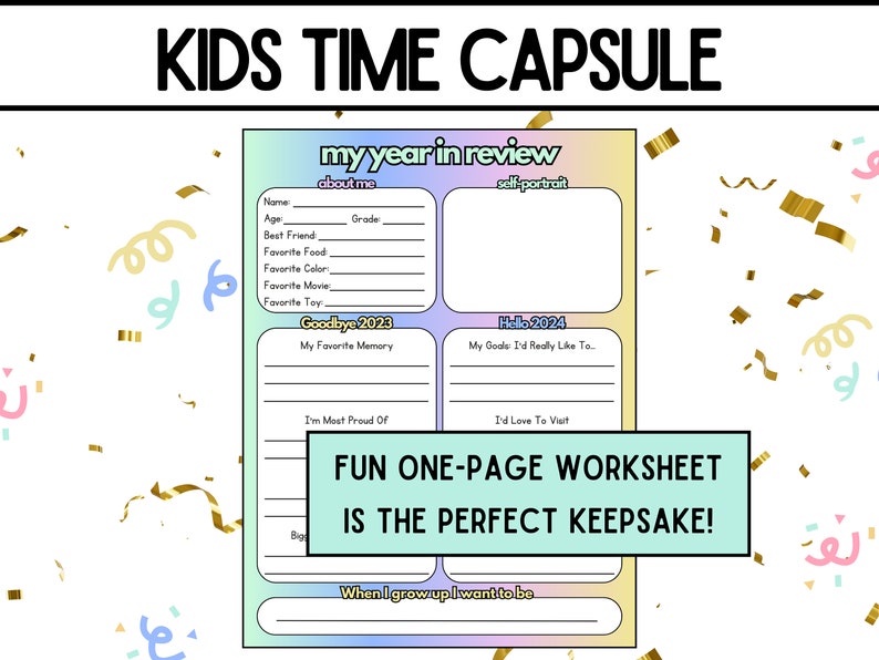 Year in Review New Years Resolutions Kids Time Capsule Couples ...