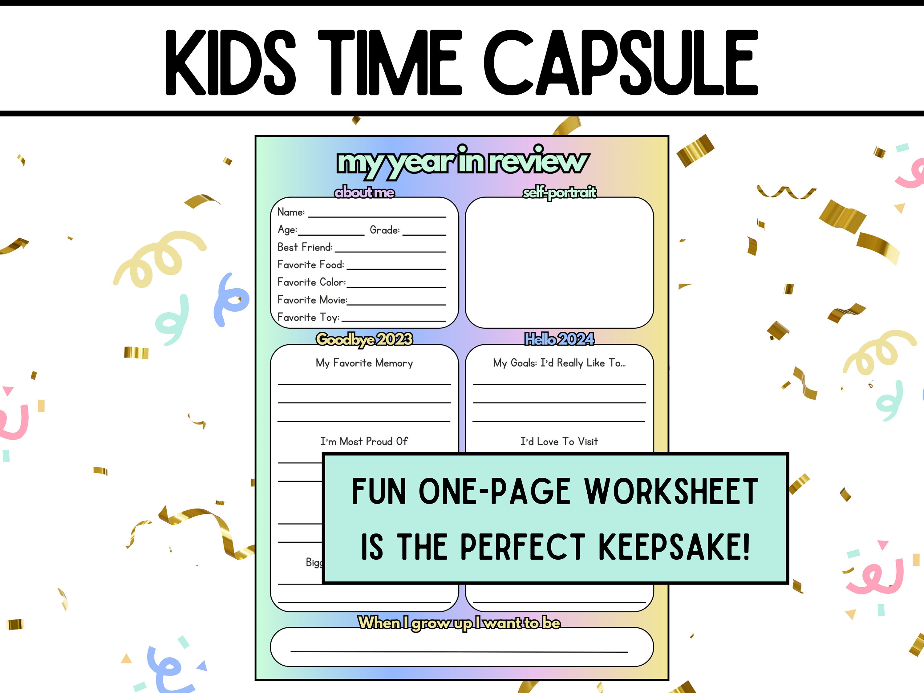 Year in Review New Years Resolutions Kids Time Capsule Couples ...