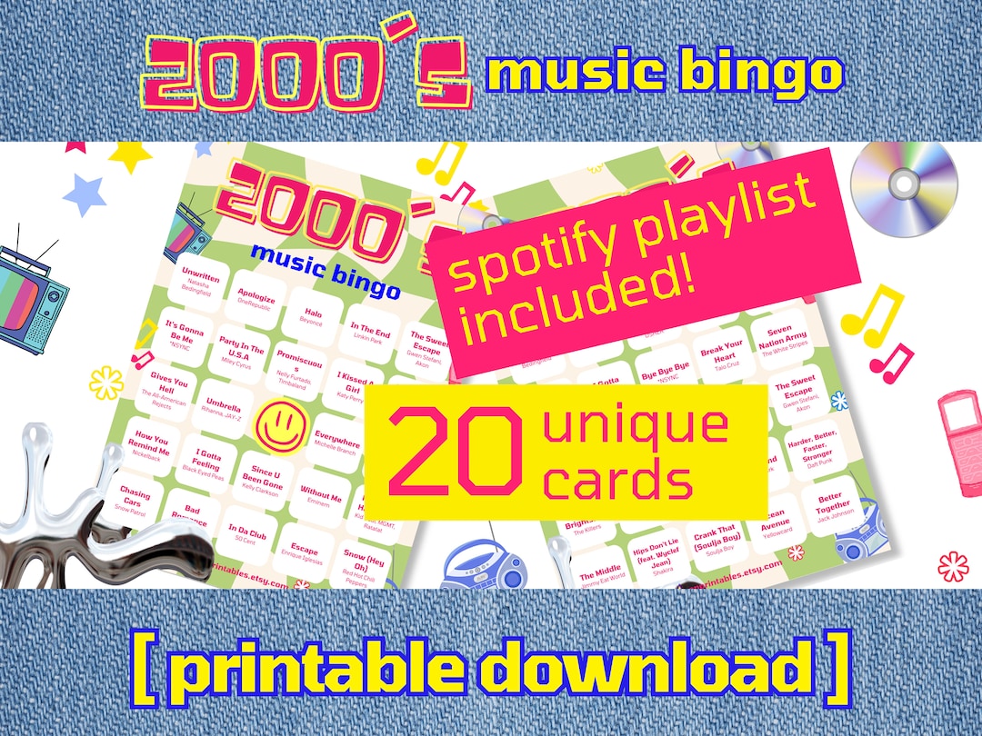2000's Music Bingo 2000's Singo Bingo 20 Bingo Cards Party Games ...