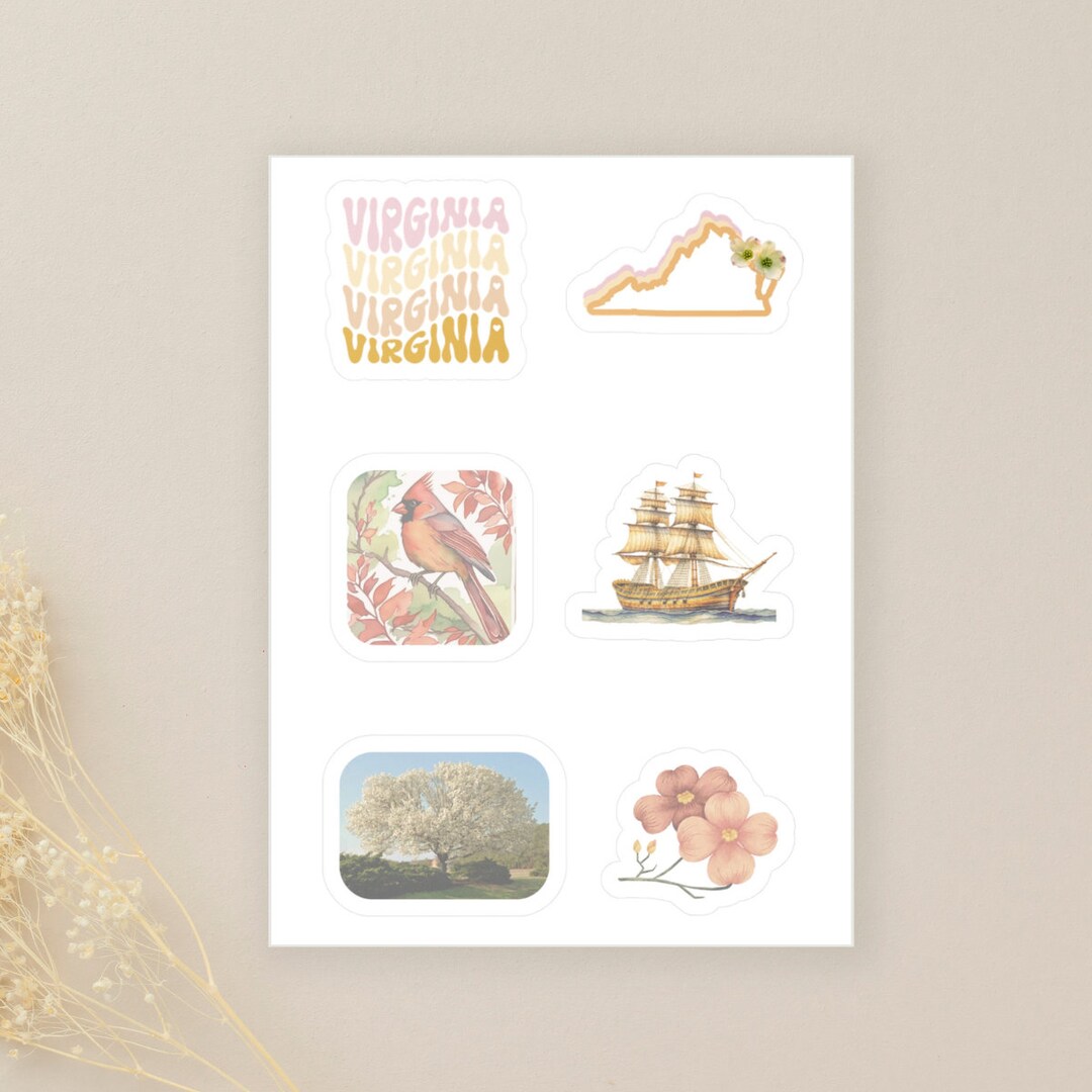 Virginia Sticker Sheet | Virginia State Symbols | 6 Kiss-cut Vinyl ...