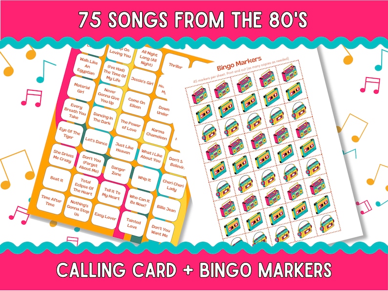80s Music Bingo With Playlist, 20 Bingo Cards, Singo, 80s Bingo, 1980s ...