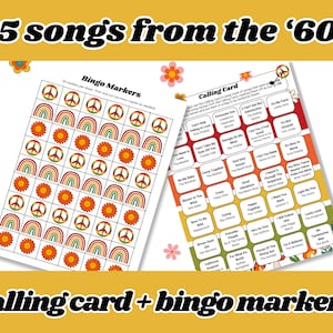 60s Music Bingo | 1960s Singo Bingo | 60 Bingo Cards | Music Bingo With ...