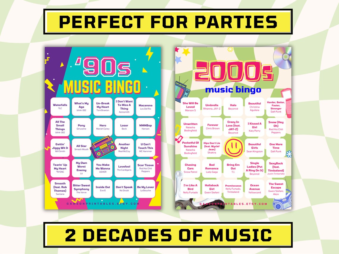 90s & 2000s Music Bingo: 20 Card Set, Party Games (digital Download) - Etsy