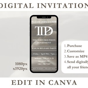 Tortured Poets Party Invitation TTPD New Album Release Party Invite ...