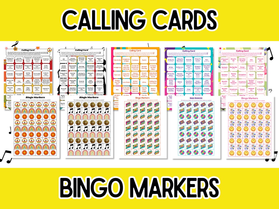 Music Bingo 5-pack – 60s, 70s, 80s, 90s, 2000s Party Game (digital ...