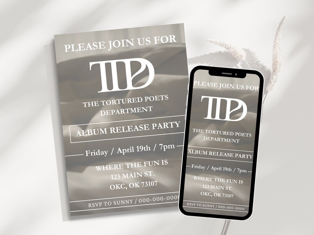 Tortured Poets Party Invitation TTPD New Album Release Party Invite ...