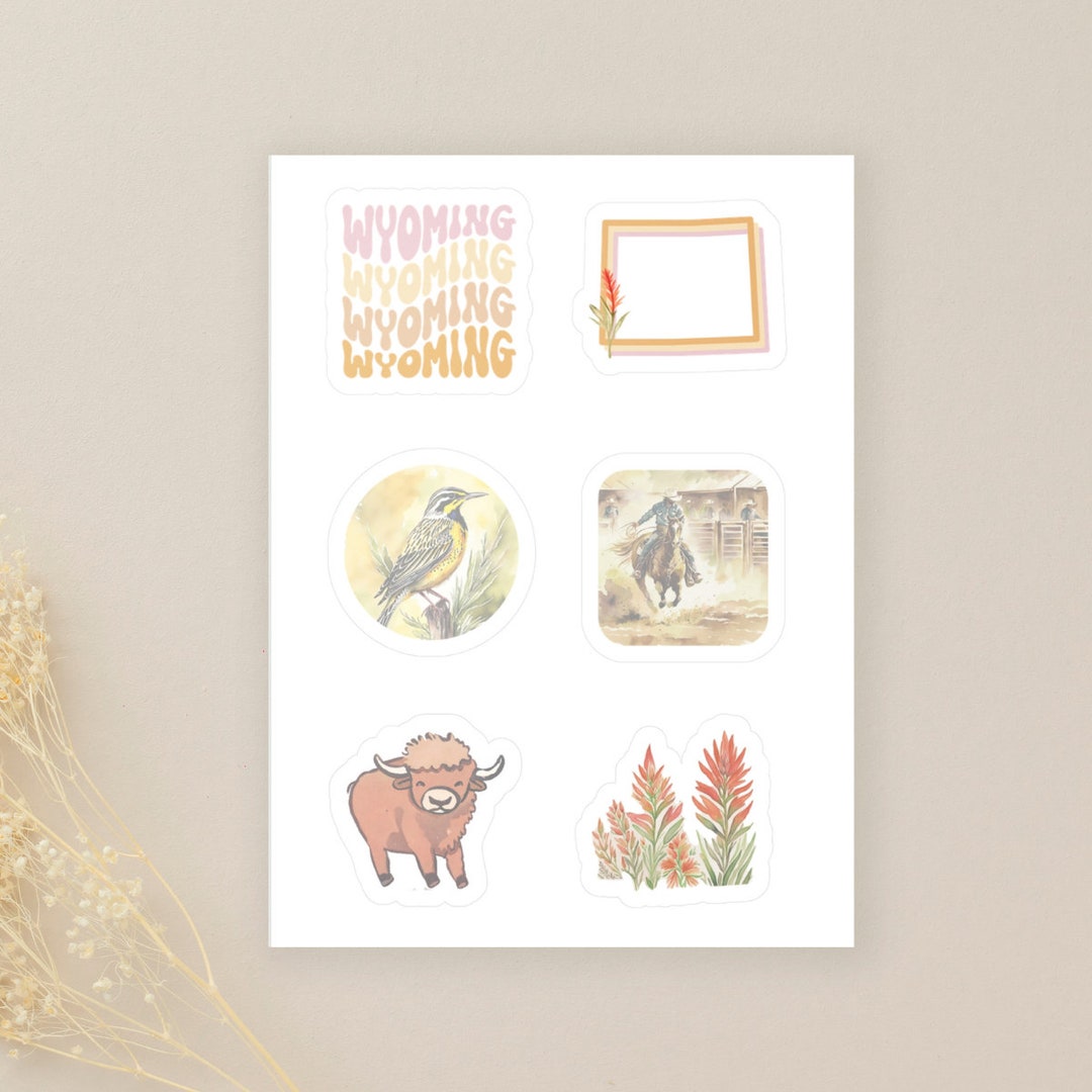 Wyoming Sticker Sheet | Wyoming State Symbols | 6 Kiss-cut Vinyl ...