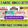 Music Bingo - 5 Pack | 60s, 70s, 80s, 90s, 2000s Music Bingo | 5 ...