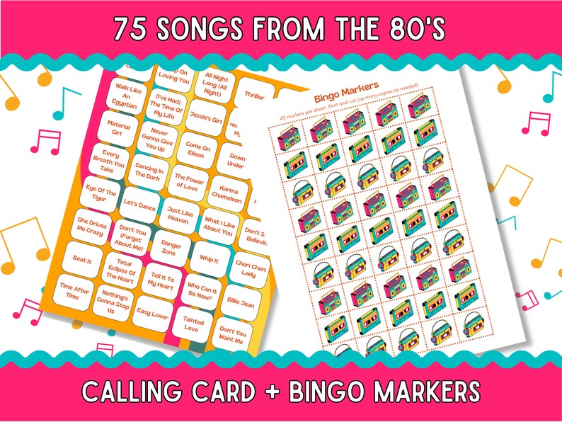 80s Music Bingo With Playlist, 40 Bingo Cards, Singo, 80s Bingo, 1980s ...