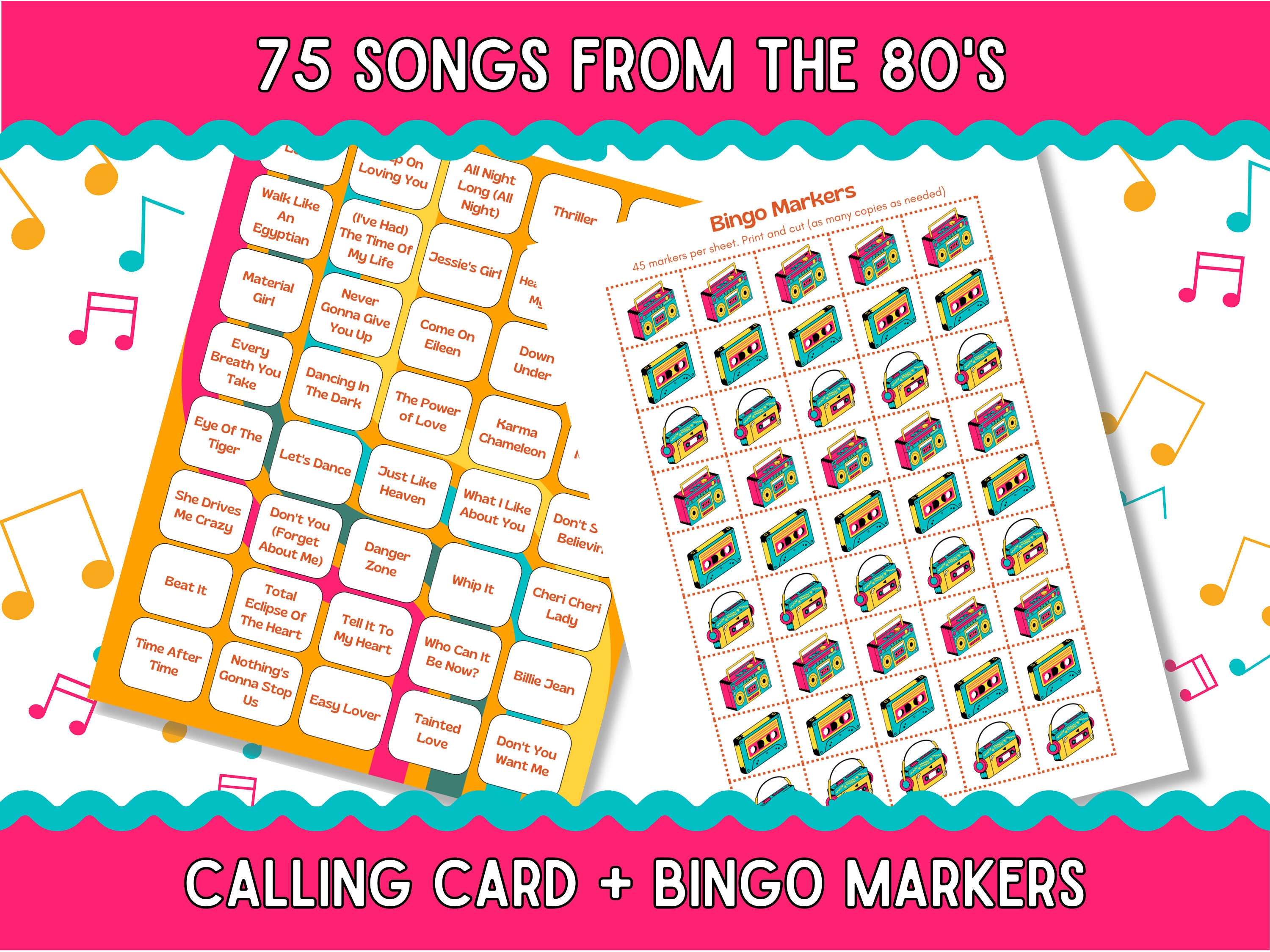 80s Music Bingo With Playlist, 40 Bingo Cards, Singo, 80s Bingo, 1980s ...